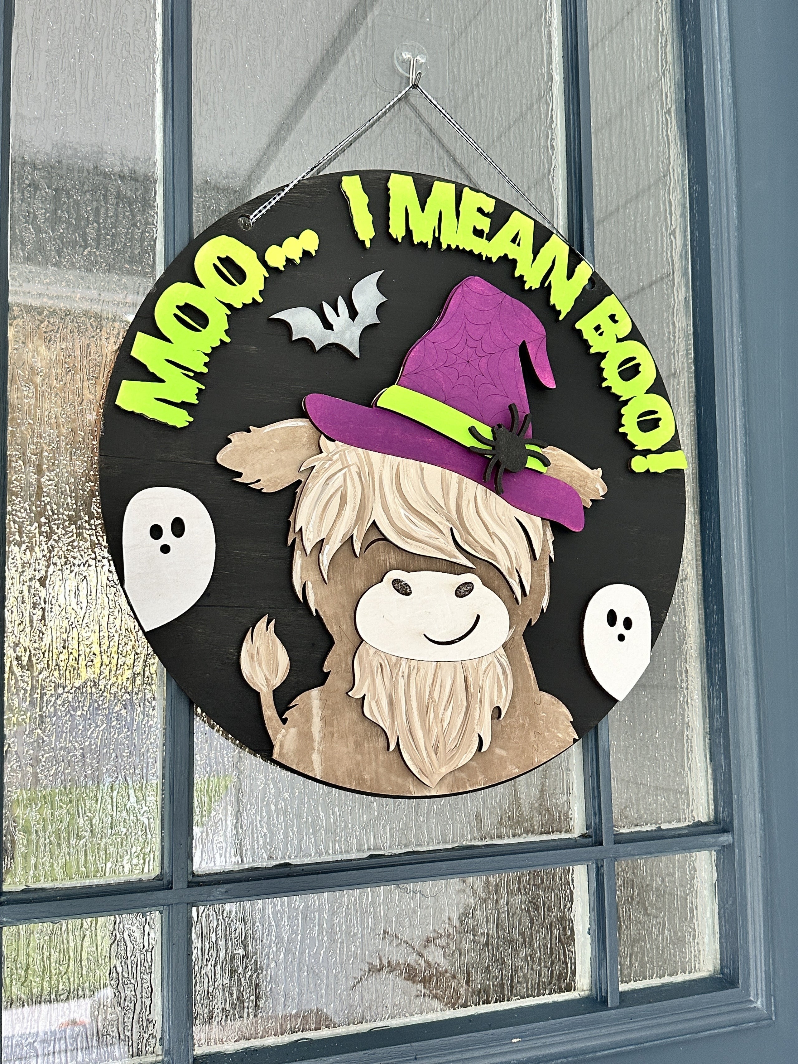 Moo, I Mean Boo! DIY Door Hanger Kit | Highland Cow Halloween Sign ...